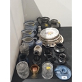 A trio of Adams blue and white Jugs, two pewter Tankards, a small ...