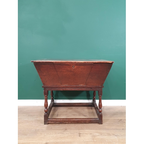 An antique oak Dough Bin with cleated top on baluster turned supports ...