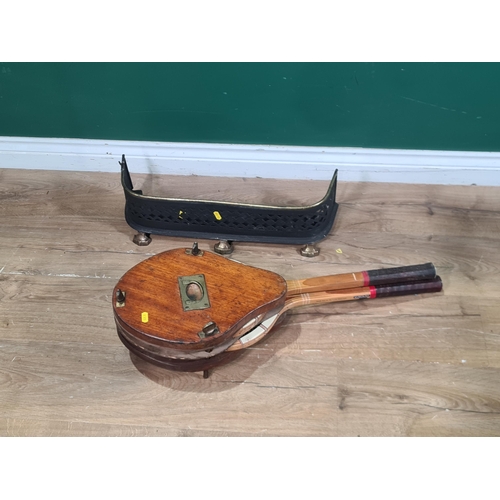 A small brass and iron Fender, 2ft, and a mahogany and brass mounted ...