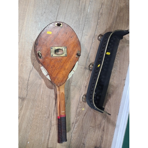 A small brass and iron Fender, 2ft, and a mahogany and brass mounted ...