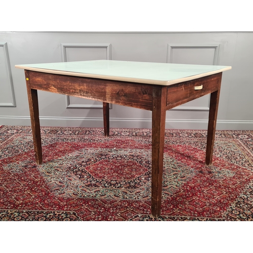 A pine framed Kitchen Table with later hardboard and formica Top, with ...