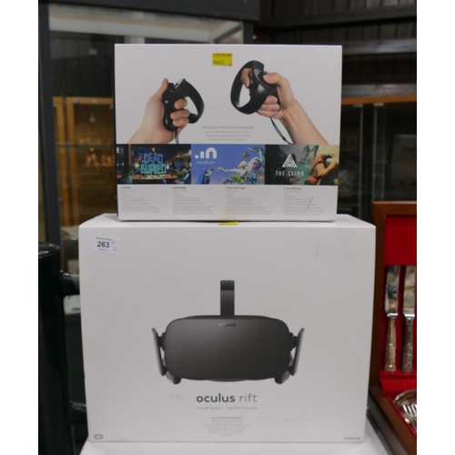 Oculus Rift VR headset and boxed set of Oculus Rift touch controllers