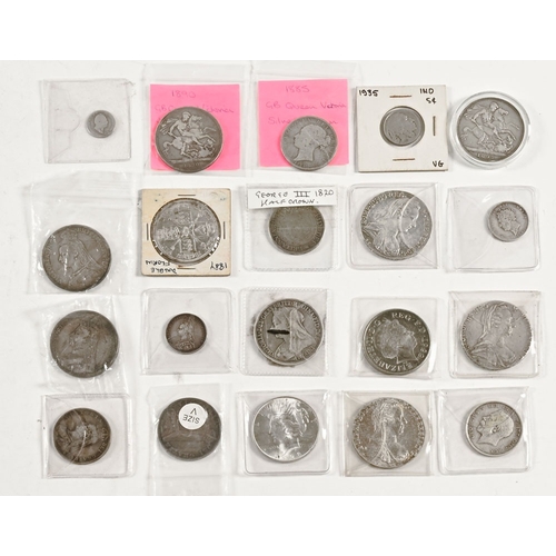 Twenty Victorian Georgian and Edwardian silver coins.