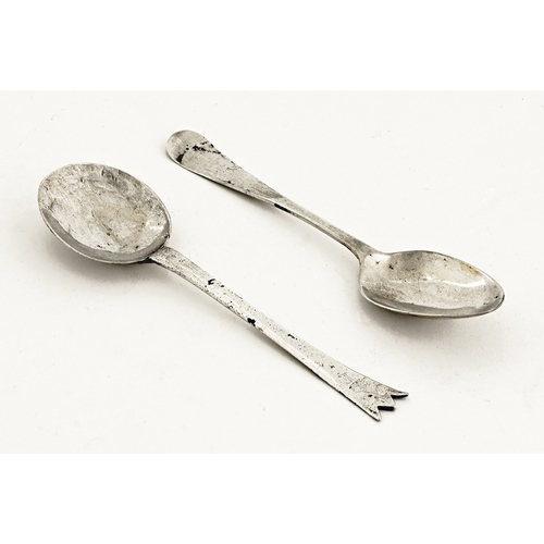 Two George III spoons, the first with crest of a Unicorn and motto ...