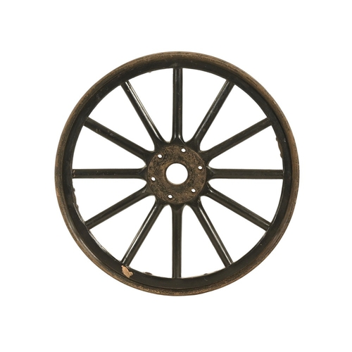 A Model T Ford wheel, with steel rim and wooden spokes. diameter 63.5 cm.