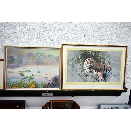Large Harry Barr oil on canvas and signed David Shepperd, Tiger Fire print