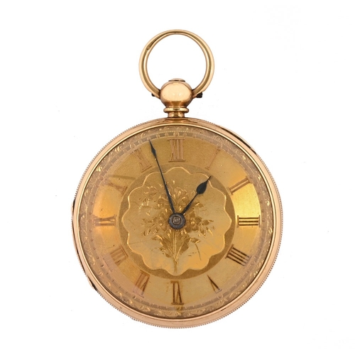 An 18 ct gold cased open faced pocket watch, London 1839, no signature ...