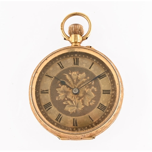 18 ct gold continental pocket watch, with engraved face and body ...