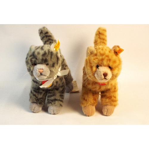Two Steiff Cats , 099595 and 099571 with tags and button to ears.