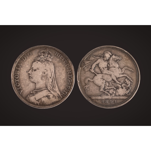 A collection of assorted coins, including a Queen Victoria 1889 Jubilee ...