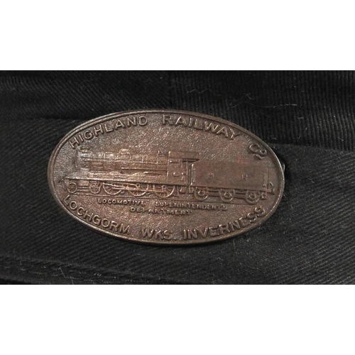 Three driver/Firemen's grease-top caps each with metal badge, Highland ...