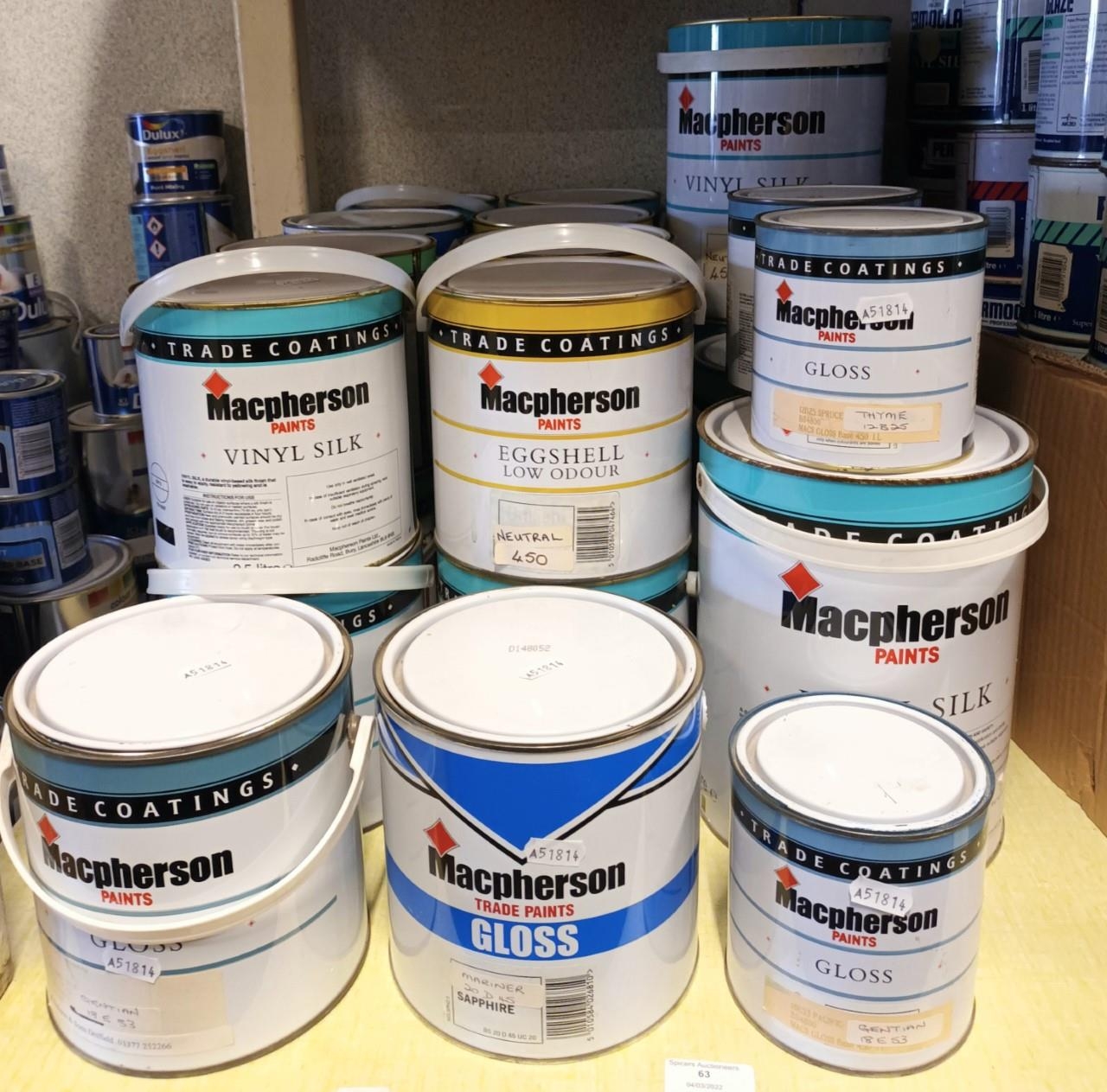 Approximately 27 tins of Macpherson paint, mainly consisting of vinyl ...