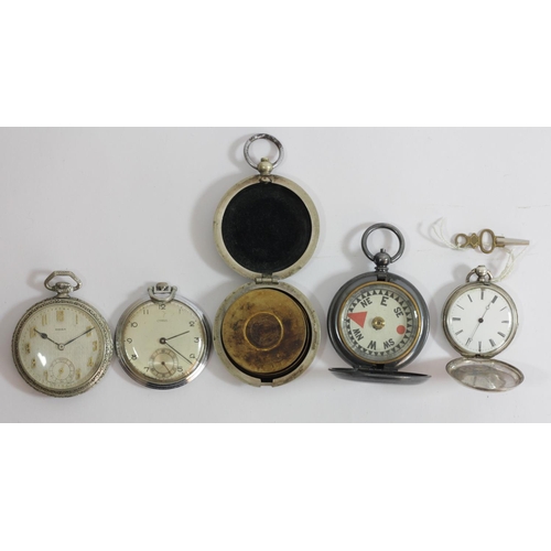 Tiega, an Art Deco key wind open face nickel pocket watch, the movement ...
