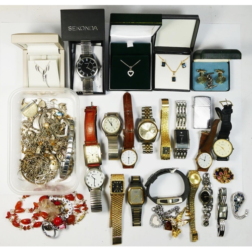 A H. Samuel silver and CZ pendant and ear ring suite, a silver heart ...