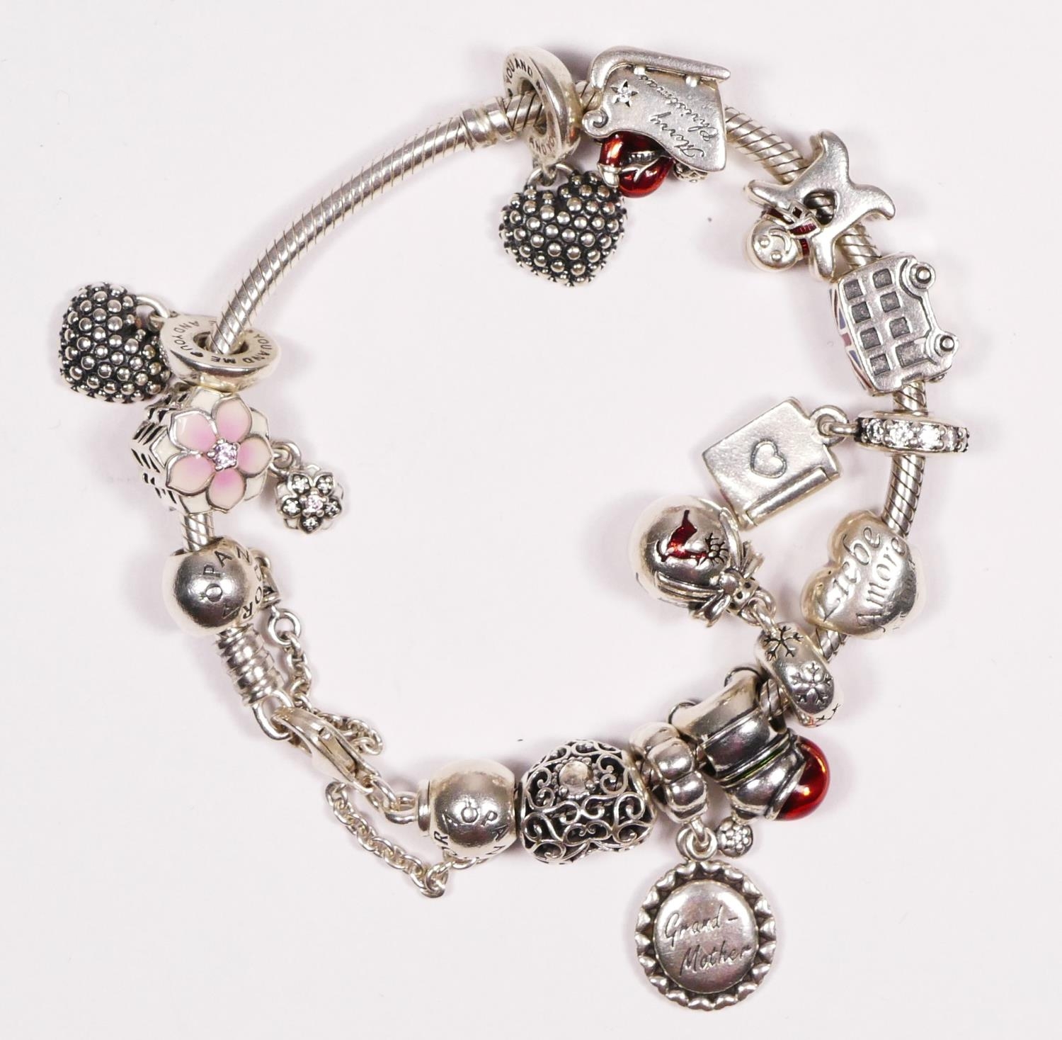 Pandora, a silver charm bracelet 64gm