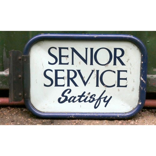 A metal double sided sign, Senior Service Satisfy, 54cm x 34cm