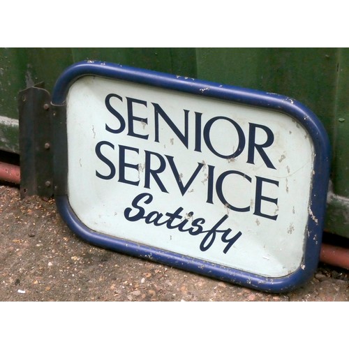 A metal double sided sign, Senior Service Satisfy, 54cm x 34cm