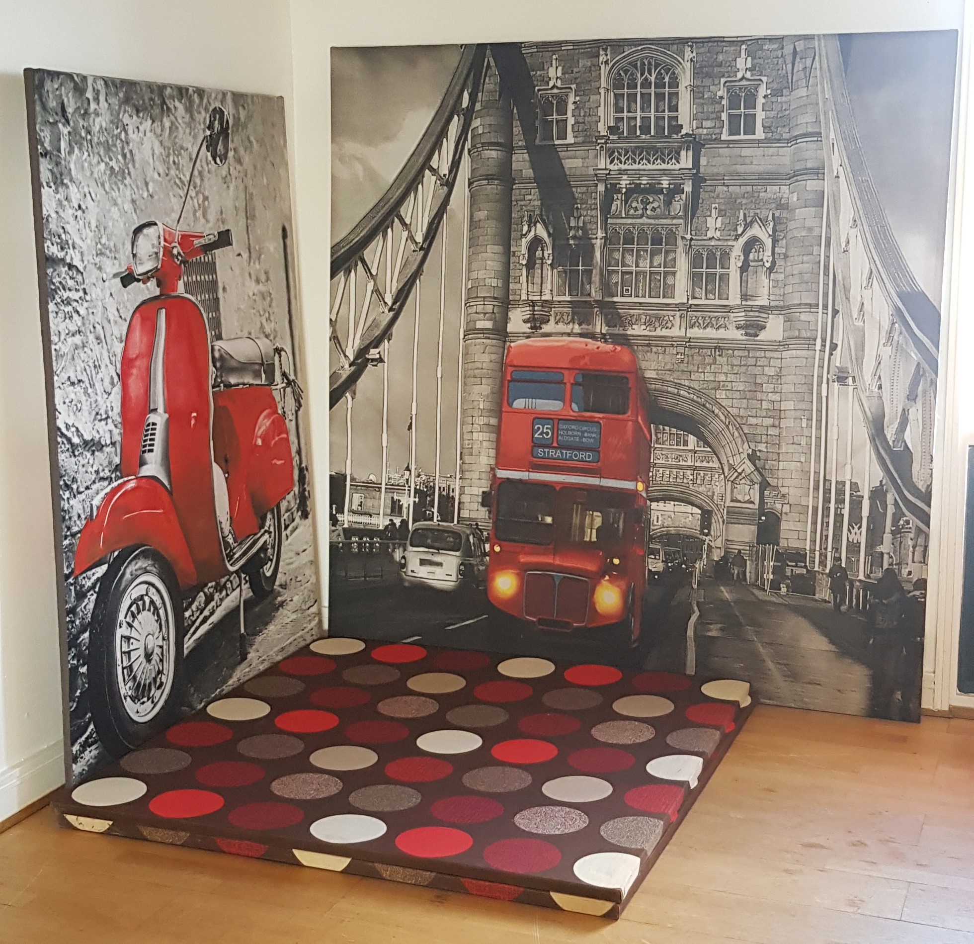 A large collection of modern contemporary art works on canvas.