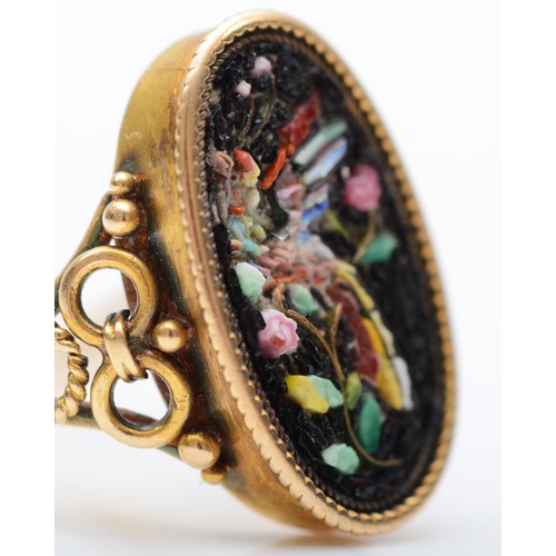 A 19th century gold and micro mosaic panel ring, Italian, unmarked ...
