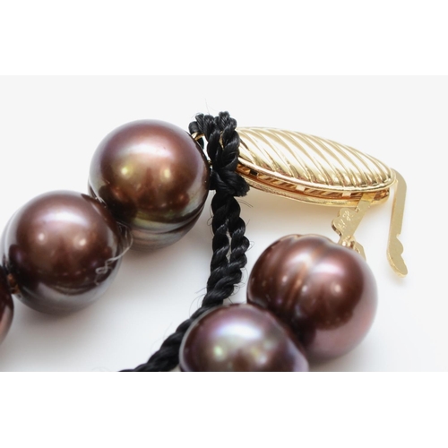 Two Honora brown cultured pearl necklaces, with 14K gold clasps, 8mm beads, 45cm