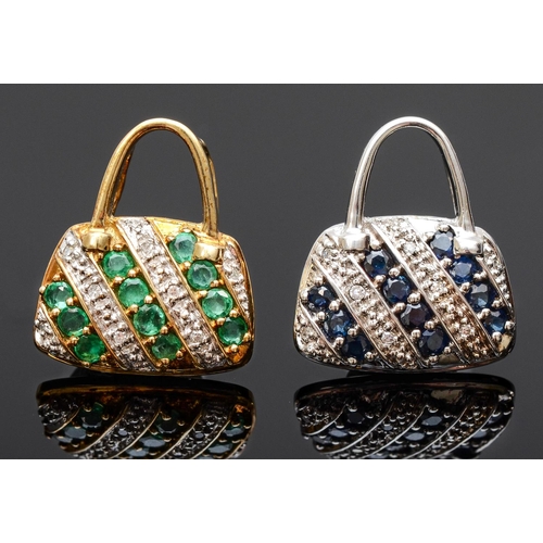 A 9ct gold emerald and diamond handbag pendant, 17 x 19mm and a ...