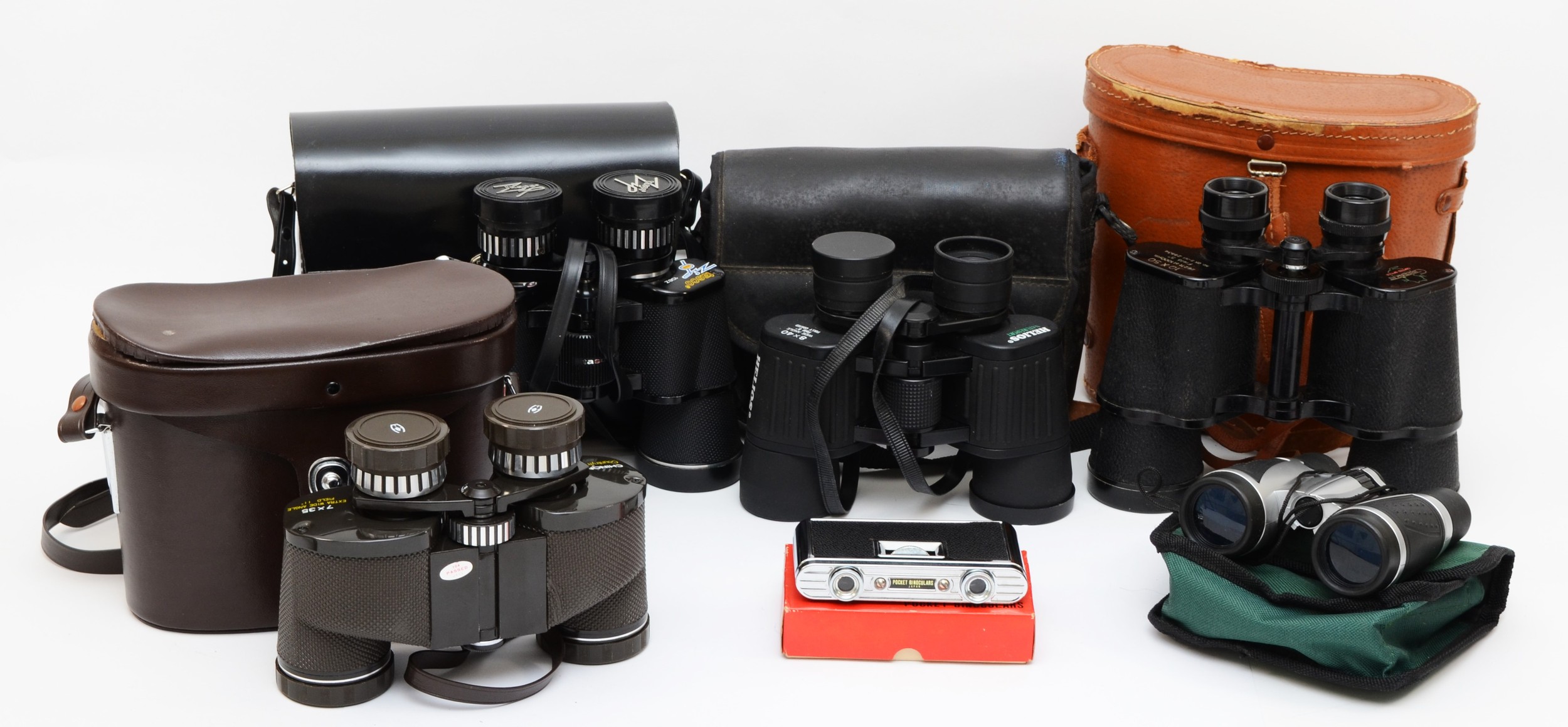 A collection of binoculars, to include Miranda 8 x 40, cased, Tasco Zip ...