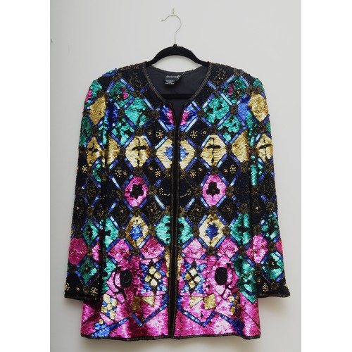 Ladies sequinned and beaded multi-coloured jacket, silk lined, size 16 ...