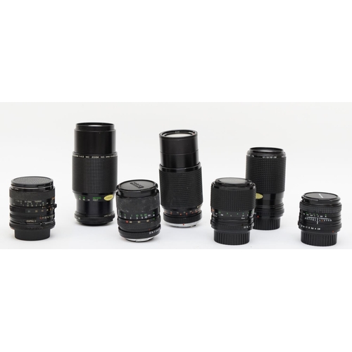 Fourteen camera lenses, to include a Prinzflex 35mm-70mm f3.5-f4.5, a ...
