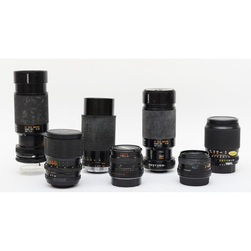 Fourteen camera lenses, to include a Prinzflex 35mm-70mm f3.5-f4.5, a ...
