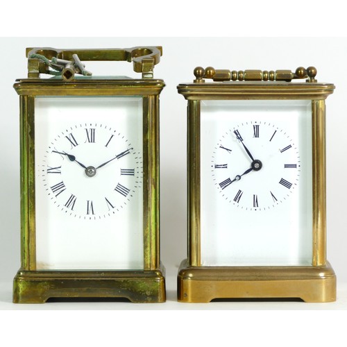 A brass 8 day carriage clock, the movement striking on bell, together ...