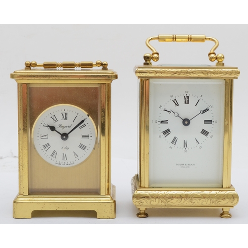A Taylor & Bligh brass cased 8 day carriage clock, 12cm, together with ...
