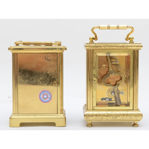 A Taylor & Bligh brass cased 8 day carriage clock, 12cm, together with ...