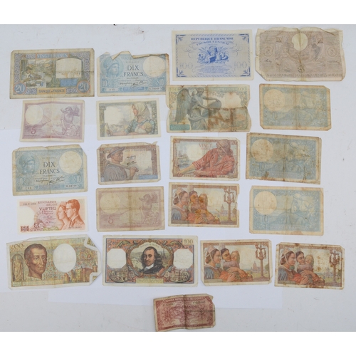 A collection of world paper currency to include, French, Brazil and ...
