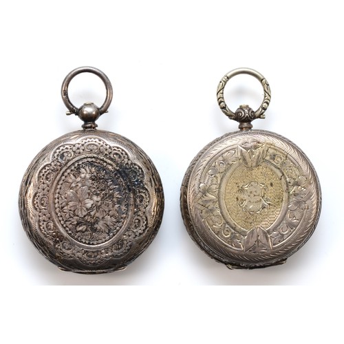 A Victorian silver ladies fob watch, Birmingham 1886, with red Arabic ...