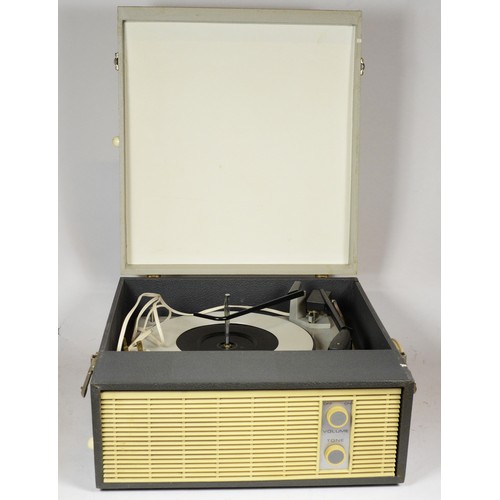 A 1960s portable electric record player, made in England.