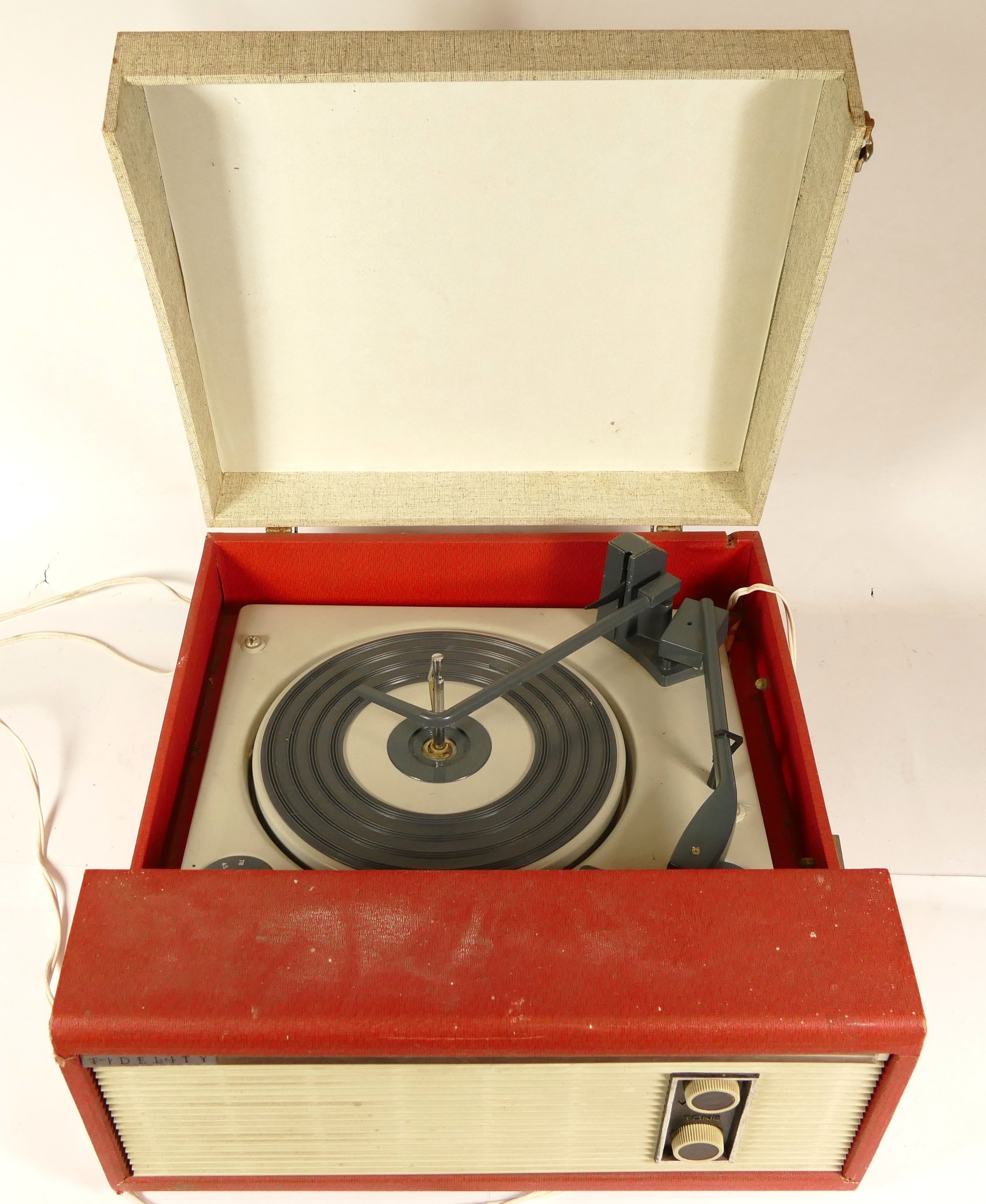 A mid 20th century Fidelity cased portable record player together with ...