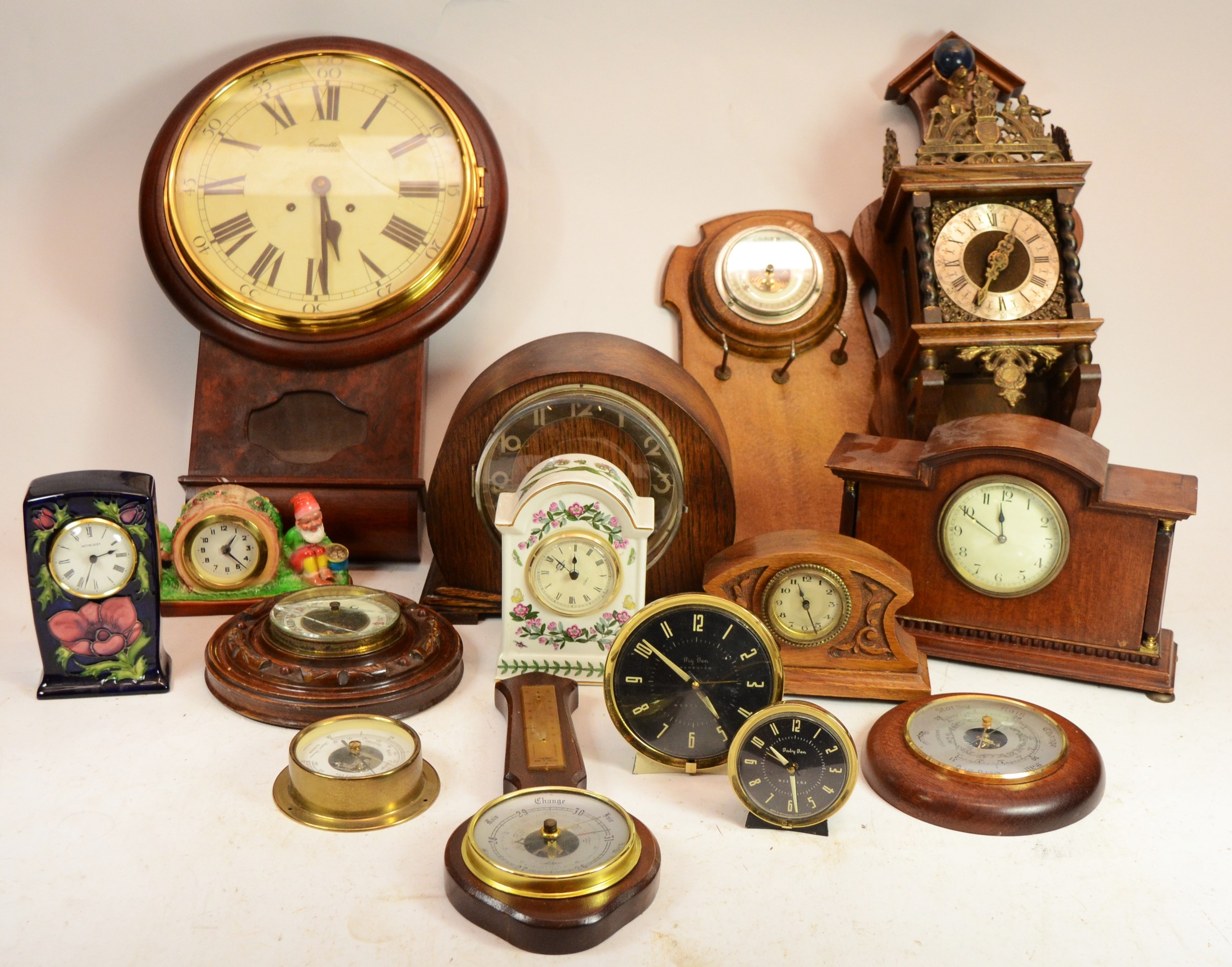 Two boxes of assorted mid 20th century clocks to include anniversary and mantle clocks, together wit