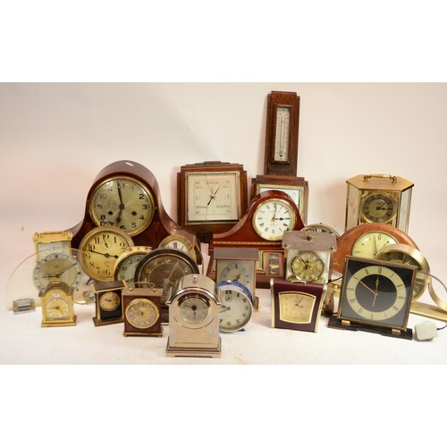 Two boxes of assorted mid 20th century clocks to include anniversary and mantle clocks, together wit
