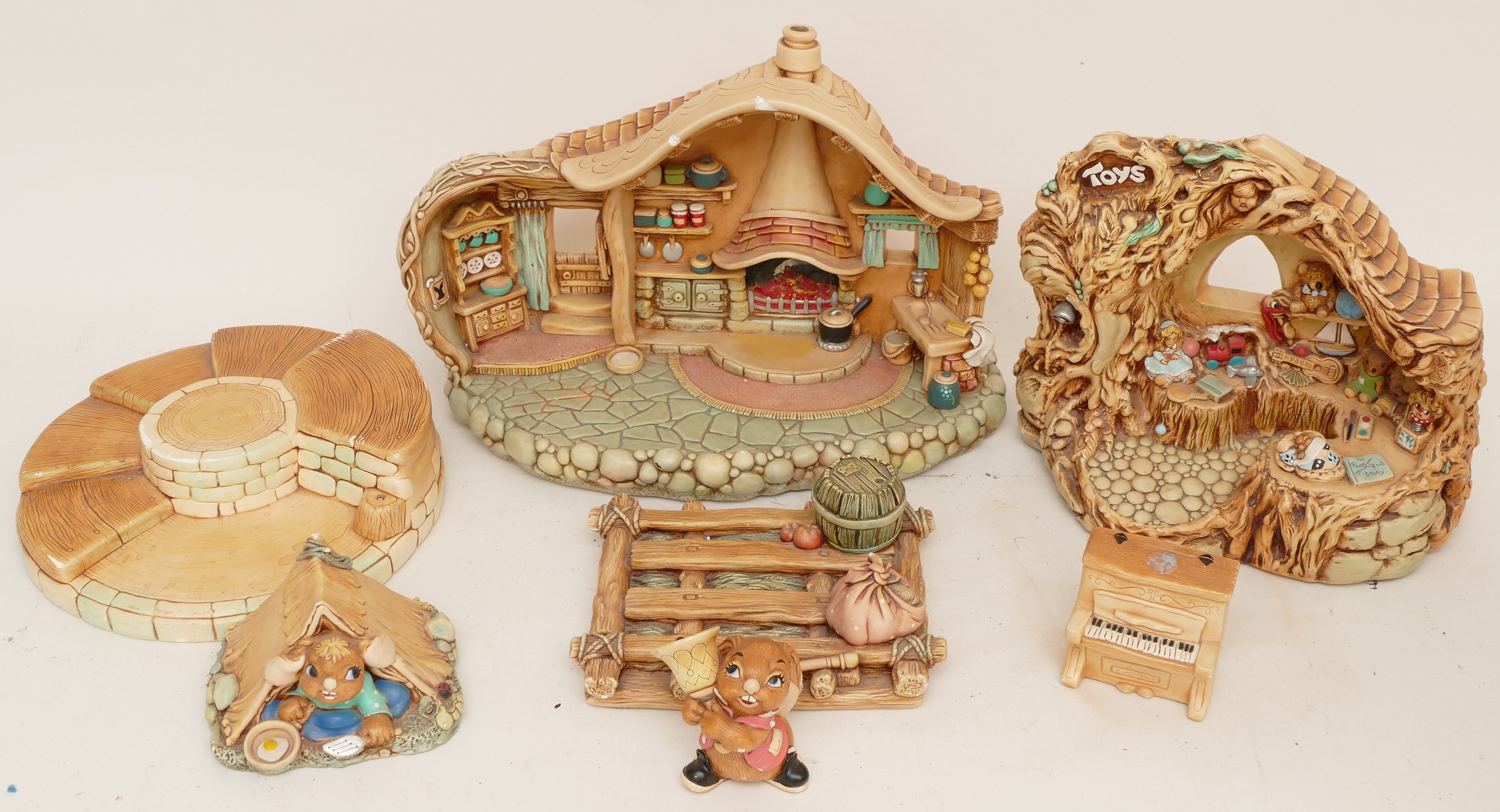 Pendelfin; a collection of rabbits and display stands to include Raft ...