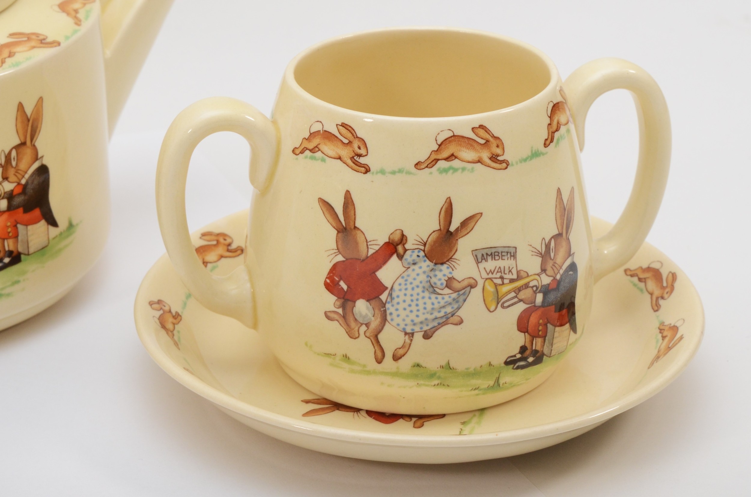 Royal Doulton Bunnykins; Lambeth Walk pattern; comprising of three ...