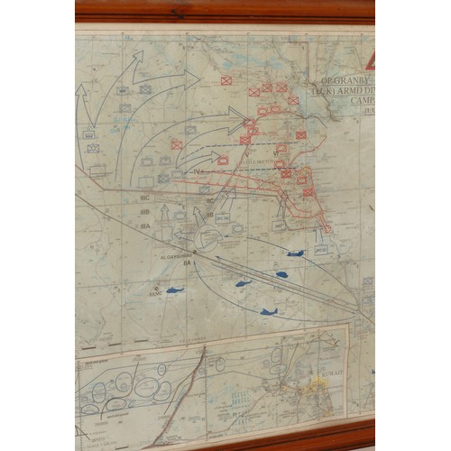 A framed militaria campaign map; OP Granby/Desert Sabre 1 (UK) ARMD DIV ...