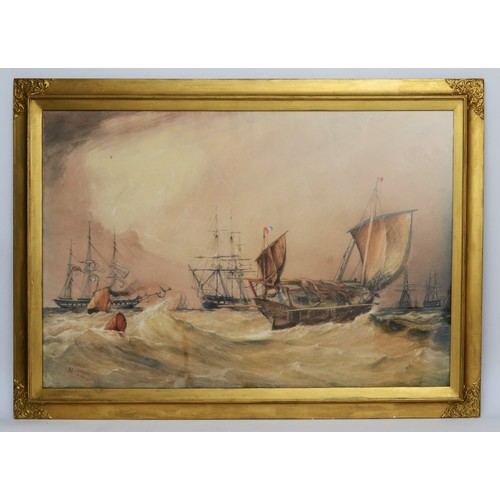 William John Leathem (1815-1857, British) French sailing battleships on ...