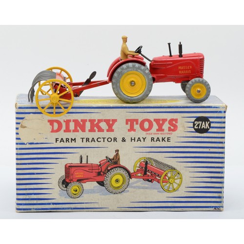 Dinky Toys - A boxed 27AK Farm Tractor & Hay Rake.