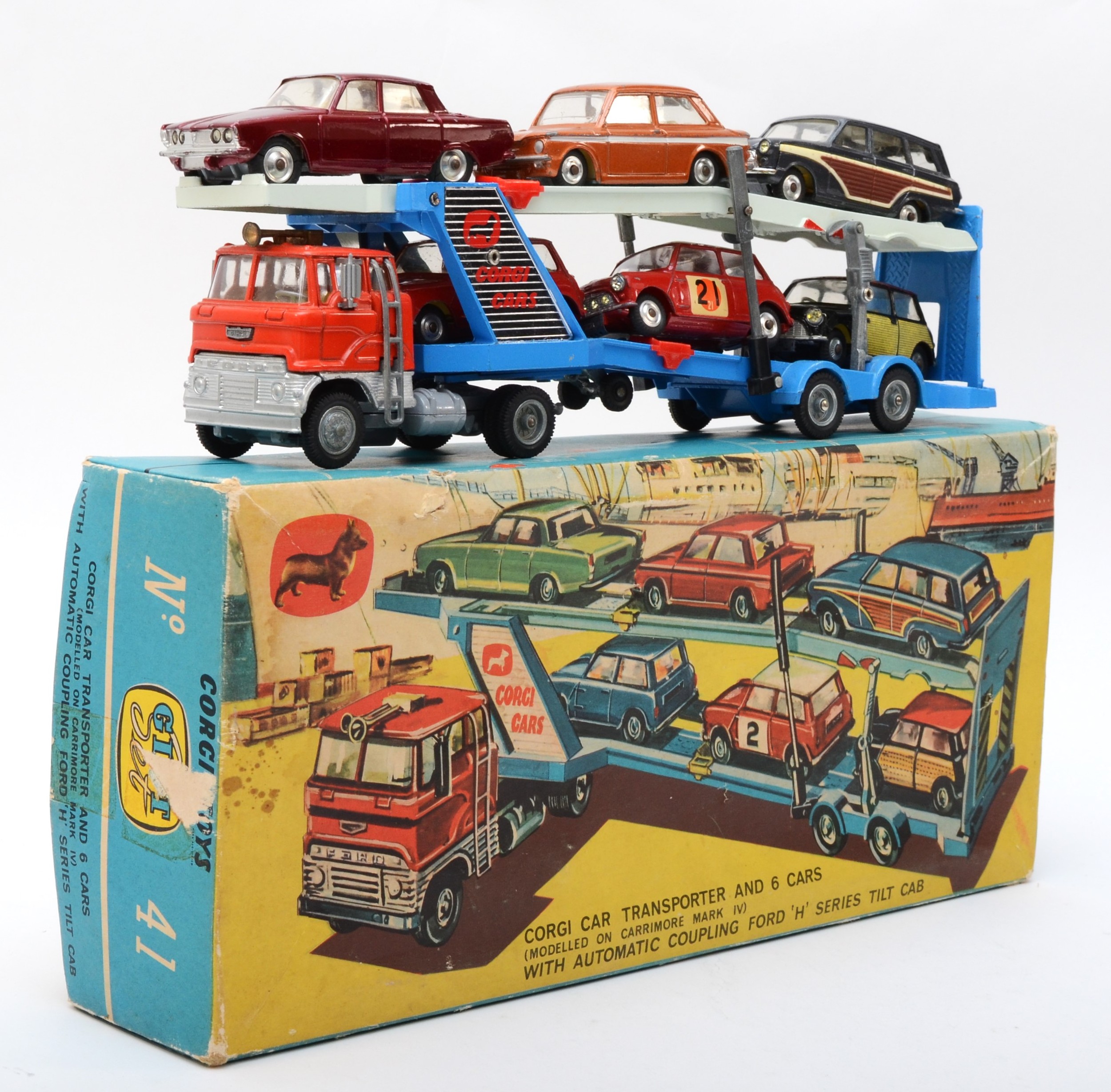 Corgi Toys; Gift Set 41. Corgi Car Transporter and 6 cars. (Modelled on ...