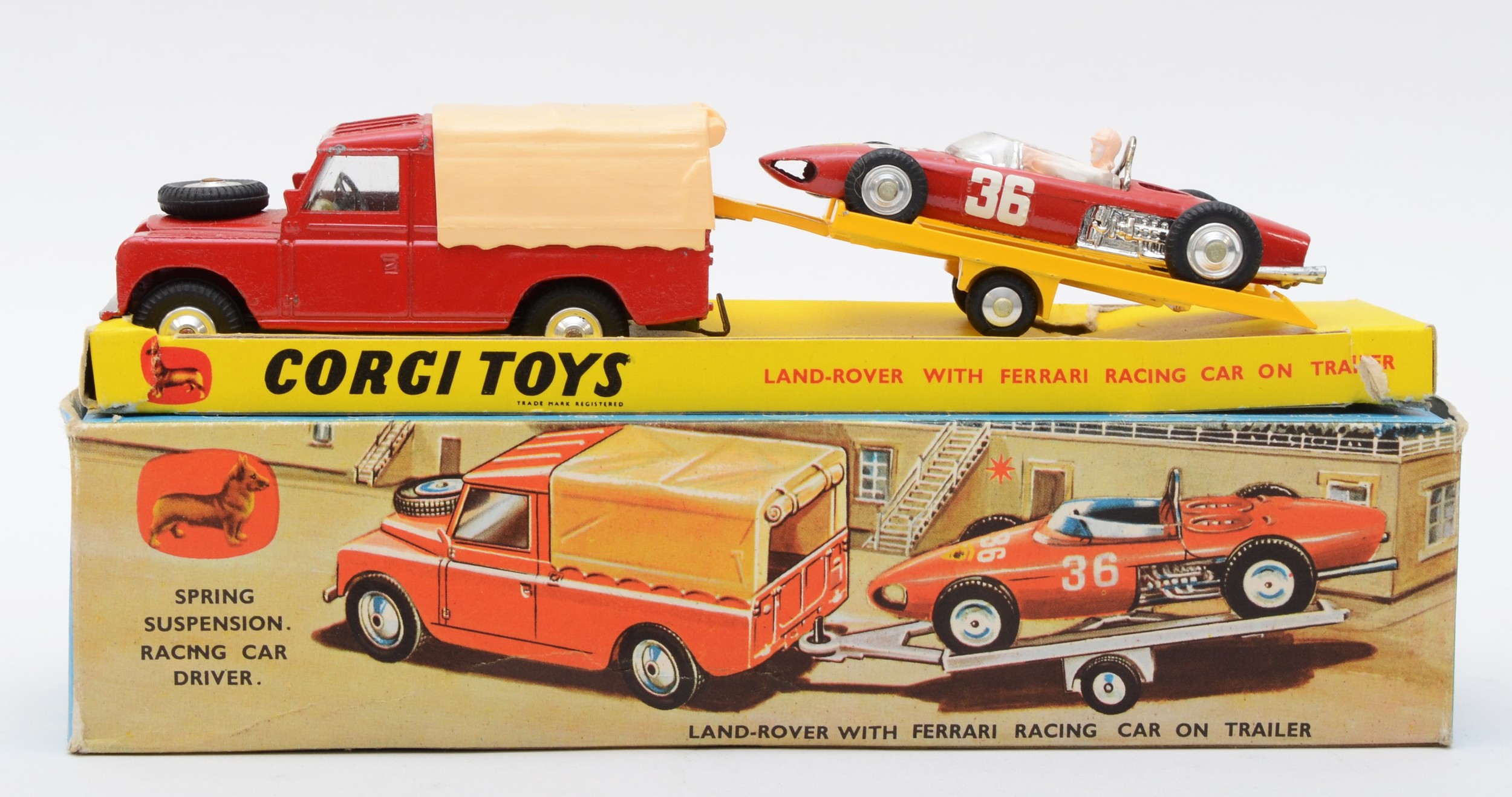 Corgi Toys; Gift Set No.17 Land Rover with Ferrari Racing car and ...