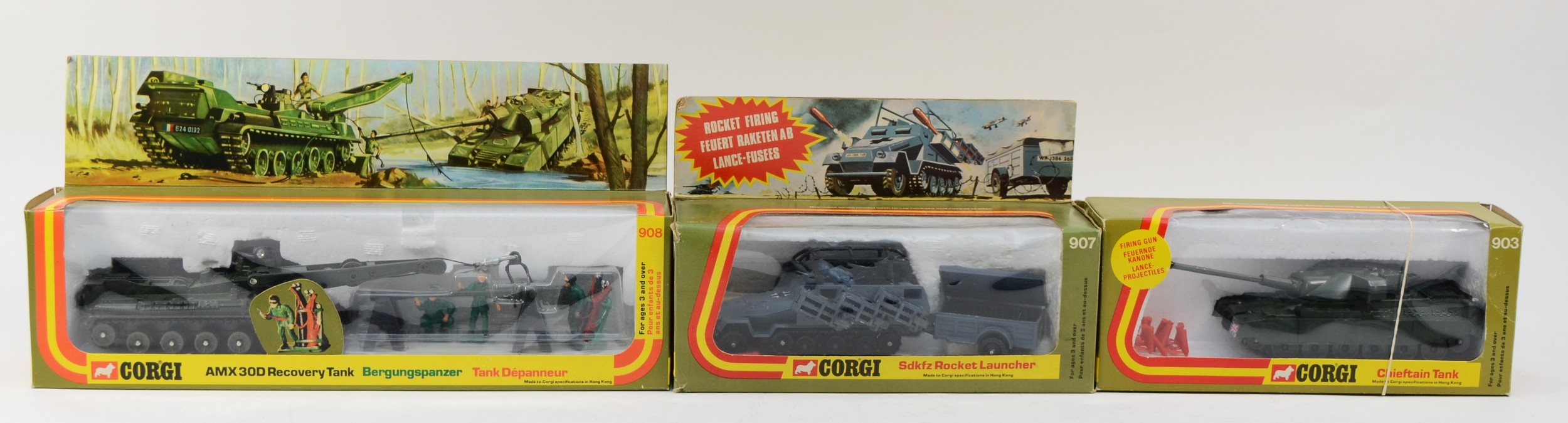Corgi Toys; Comprising of - 907 Sdkfz Rocket Launcher, a 908 AMX30D ...