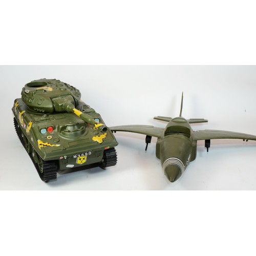 Action Man vehicles, comprising a military tank, jet plane, truck and a ...