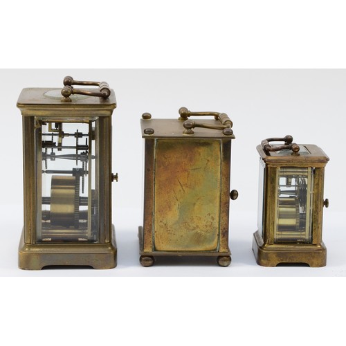 A 20th century English brass carriage clock, having 8 day movement ...