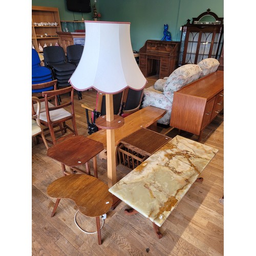 A collection of small furniture items, to include a faux onyx coffee ...