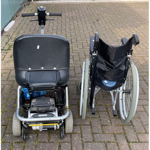 A Liteway folding mobility scooter, together with a folding wheelchair. (2)